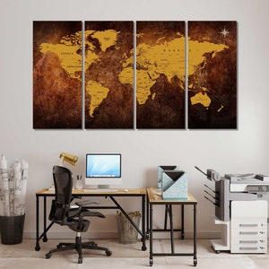 Old World Map Decor for Living Room, World Map Print Canvas, World Map ...
