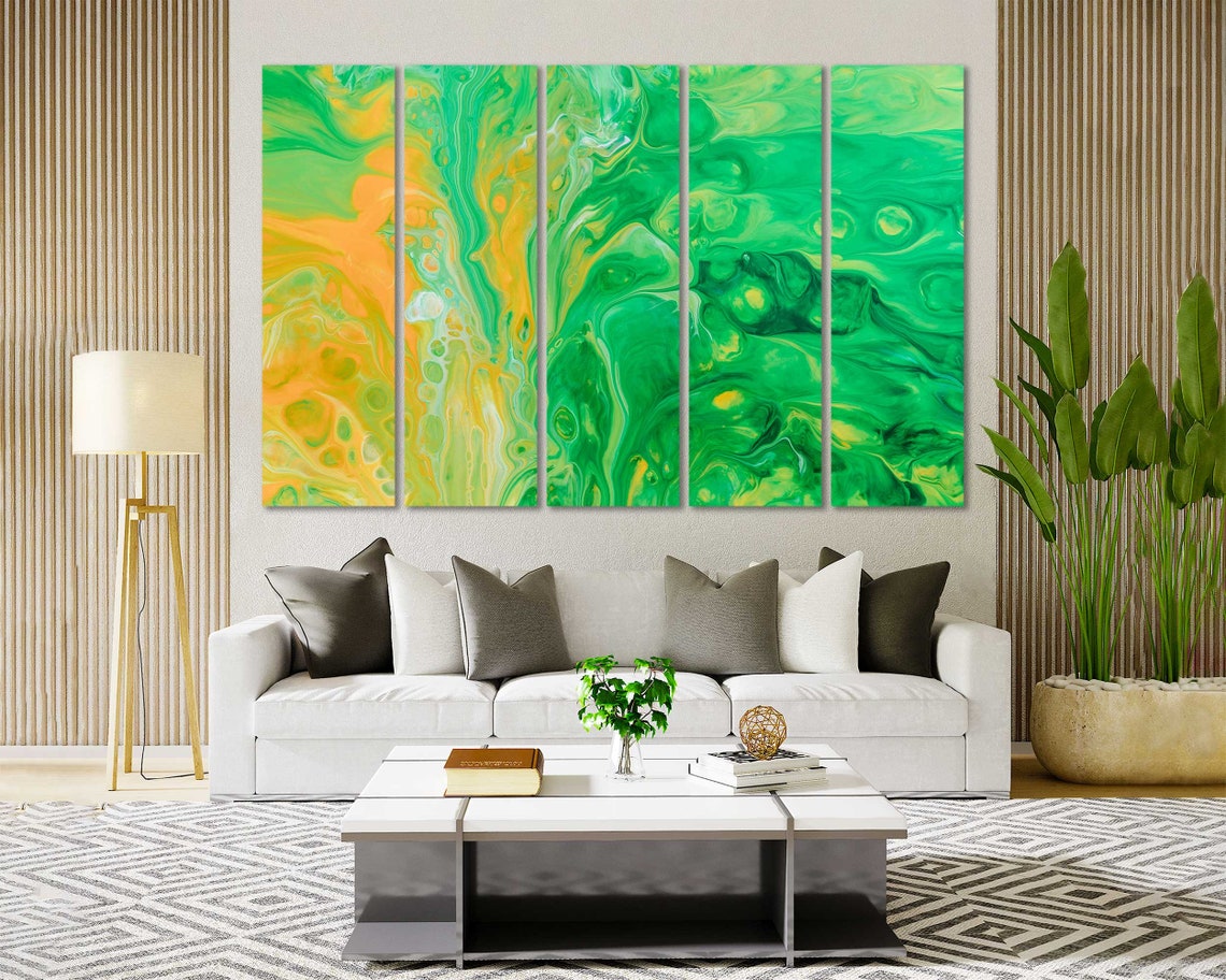 Canvas Set of Abstract Artwork Green Abstract Art Printing on - Etsy