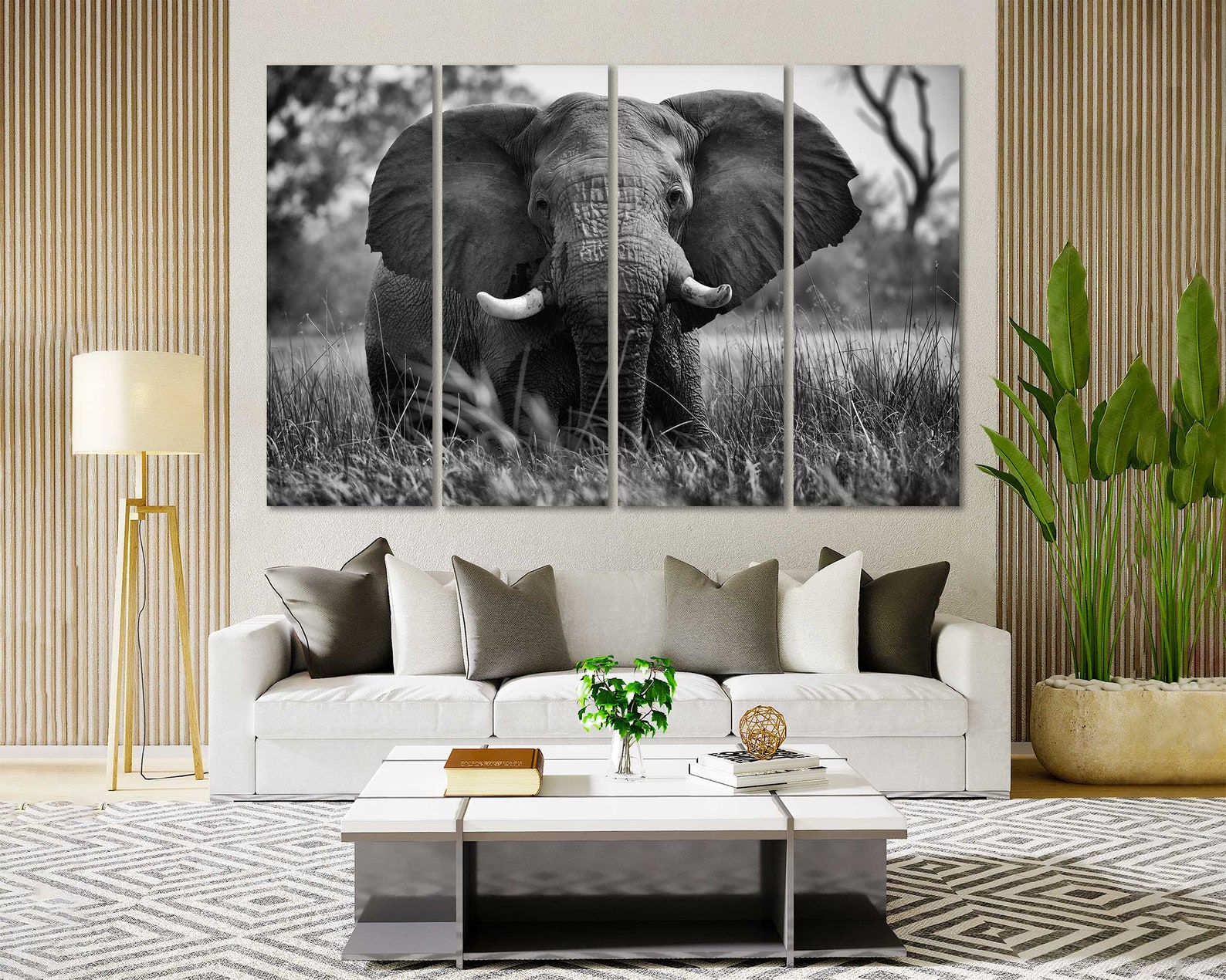Canvas Set of Elephant, Elephant Living Room Wall Decor Ideas, Black ...