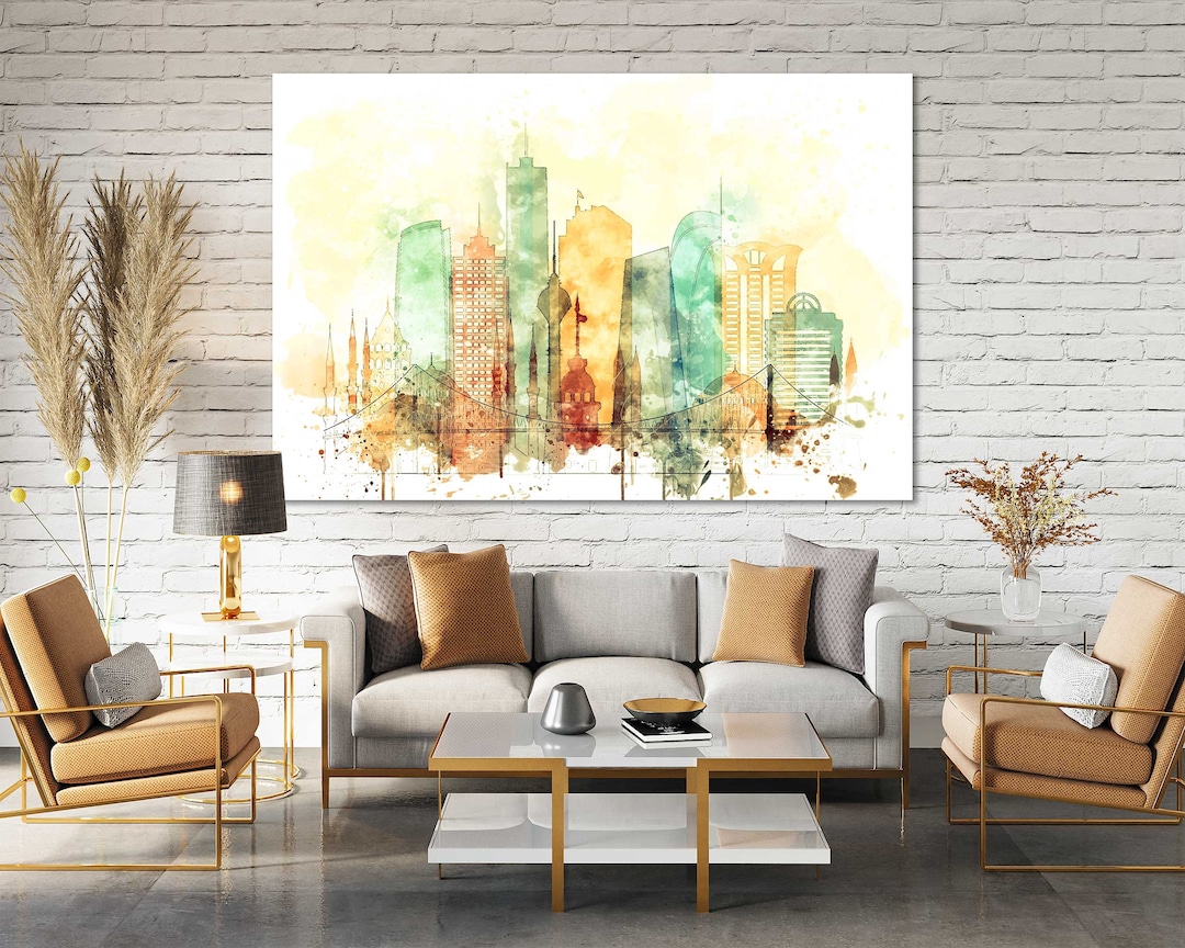 Istanbul Skyline Watercolor Print – Turkey Cityscape Wall Art ...