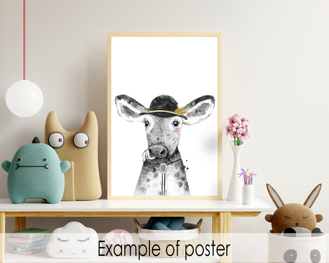 Calf Art for Child Room, Calf Poster, Farming Art Print on Canvas, Farm ...
