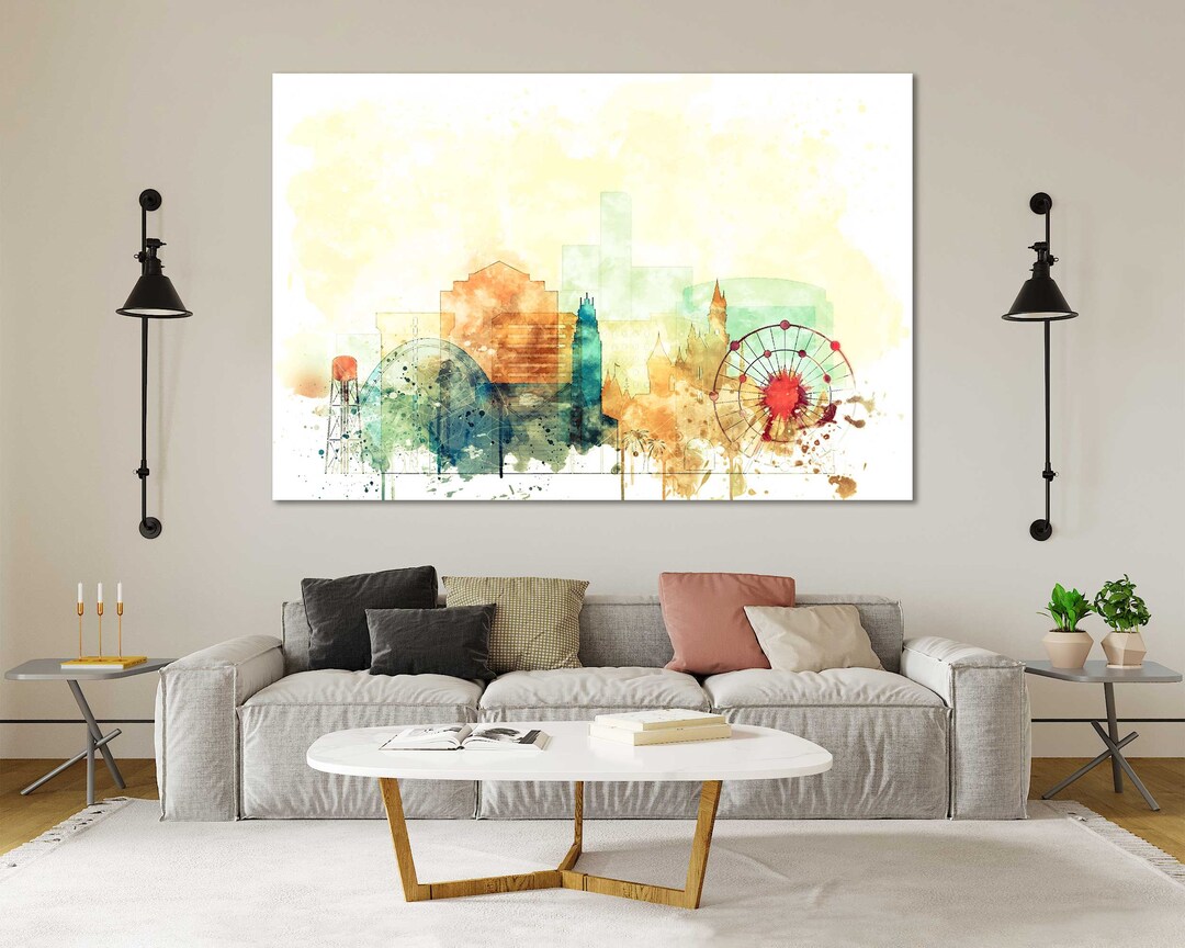 Anaheim Skyline Canvas Art, Watercolor California Travel Poster for ...