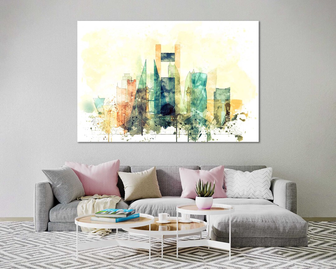 Manama Bahrain Cityscape Watercolor Print – Middle East Skyline Wall ...