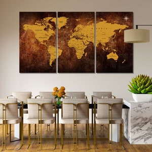 Old World Map Decor for Living Room, World Map Print Canvas, World Map ...