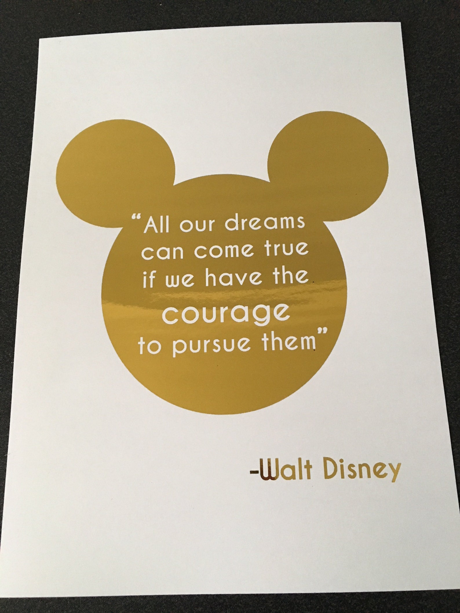 Mickey Mouse Disney Courage Quote Foiled Print REAL Gold / Rose Gold ...