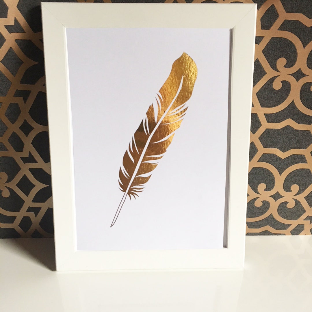 A4 A5 REAL Gold/rose Gold/silver Feather Foil Print Wall Art Foiled ...
