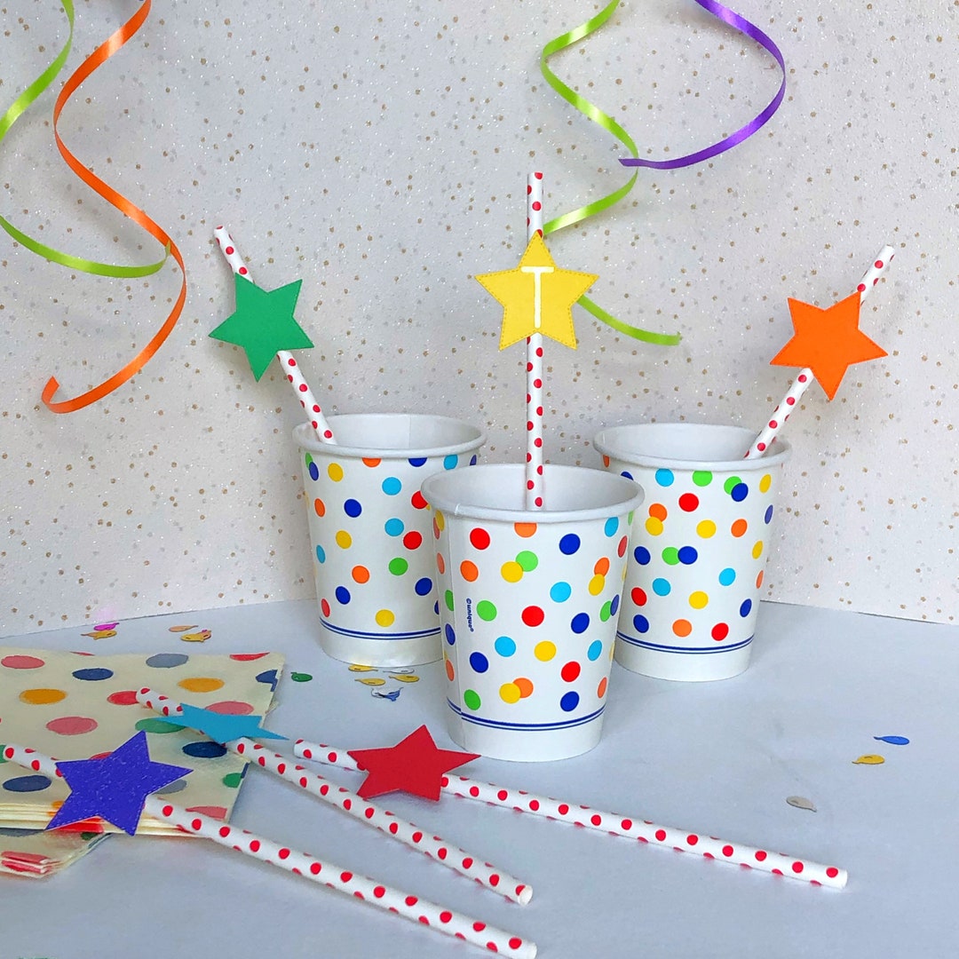 Birthday Party Straws, Personalised Straws Set of 6, Rainbow Theme ...