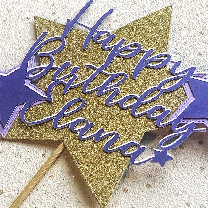 Purple Birthday Cake Topper Glitter Cake Topper Personalised | Etsy