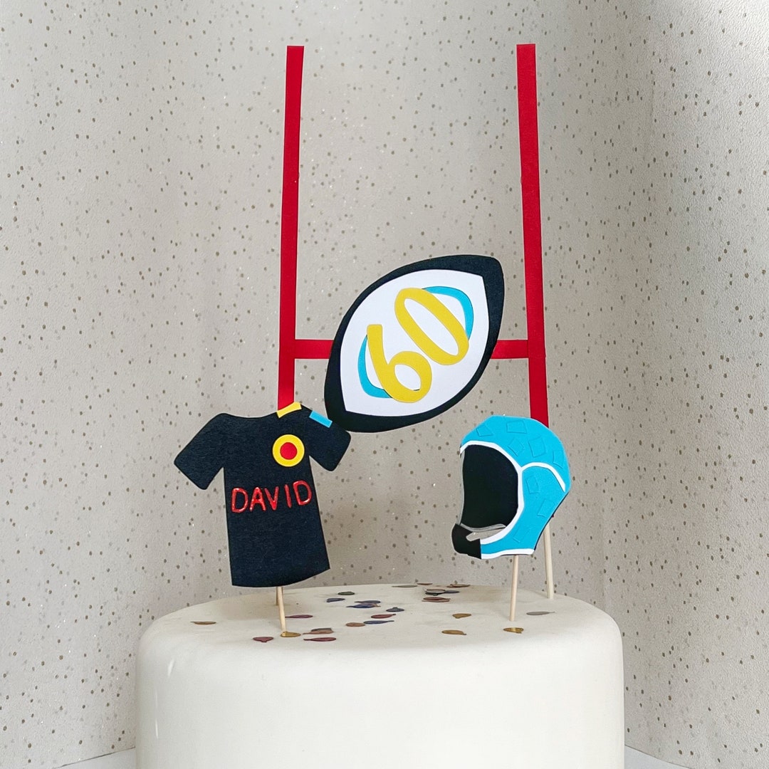 Rugby Theme Cake Topper, Personalised Cake Topper, Sports Party ...