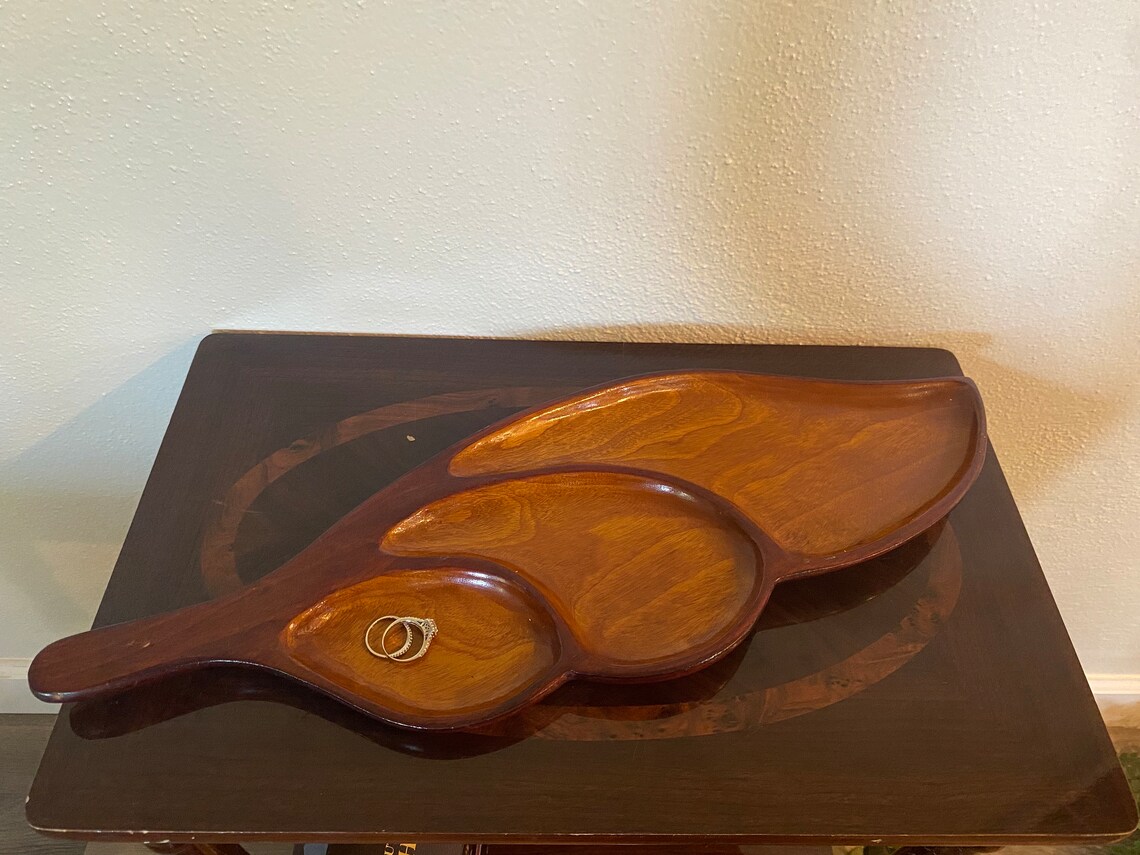 Vintage Large Wood Carved Leaf Palm Serving Tray Jewlery Dish - Etsy