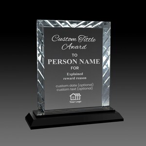 Custom Rectangle Accent Glass Award on Black Base ,employee, Retirement ...