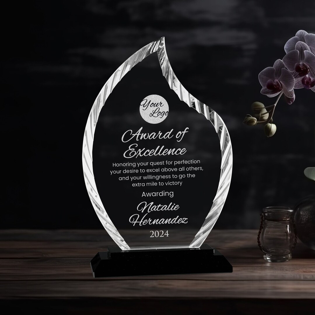 Personalized Flame Accent Glass Award, Glass Employee Award, Award for ...