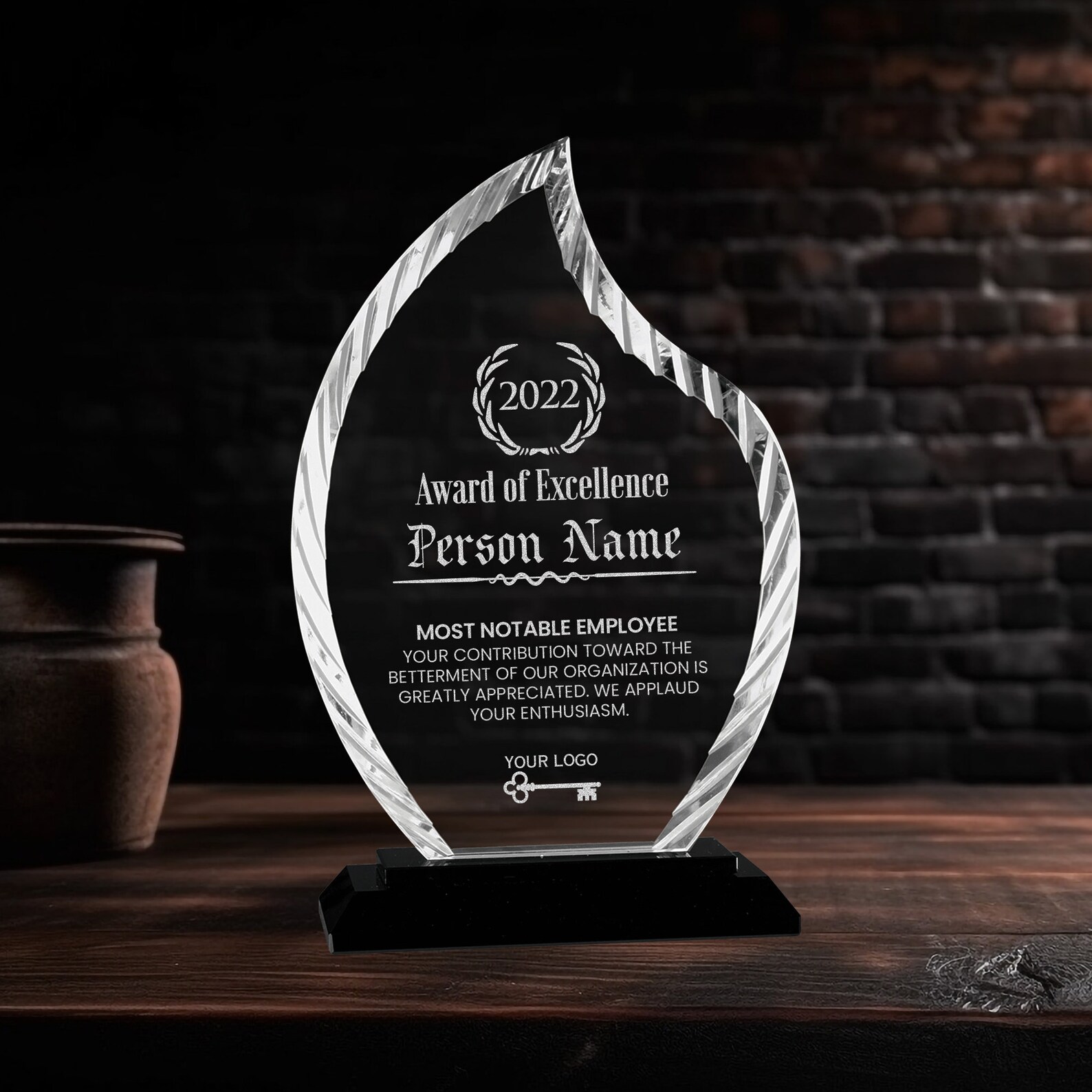 Personalized Flame Accent Glass Award, Glass Employee Award, Award for ...