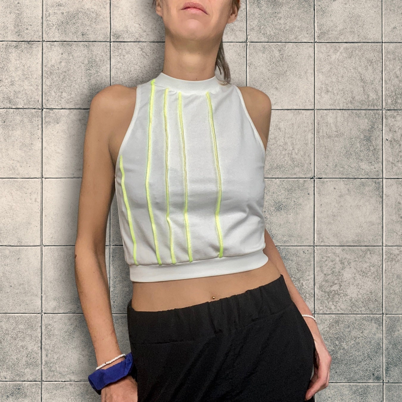 Close-fitting Crop Top, Off-white, Neon Yellow, Made of Organic Cotton ...