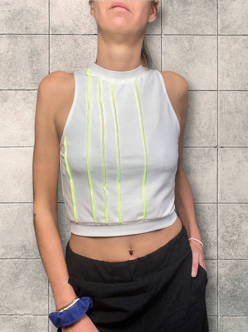 Close-fitting Crop Top, Off-white, Neon Yellow, Made of Organic Cotton ...