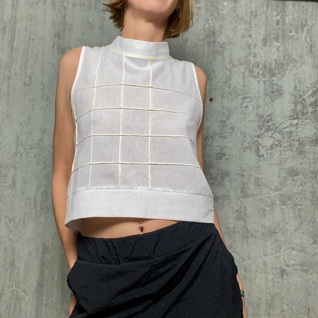Avant-garde Stand-up Collar Top, Loose and Straight Cut, White, Neon ...