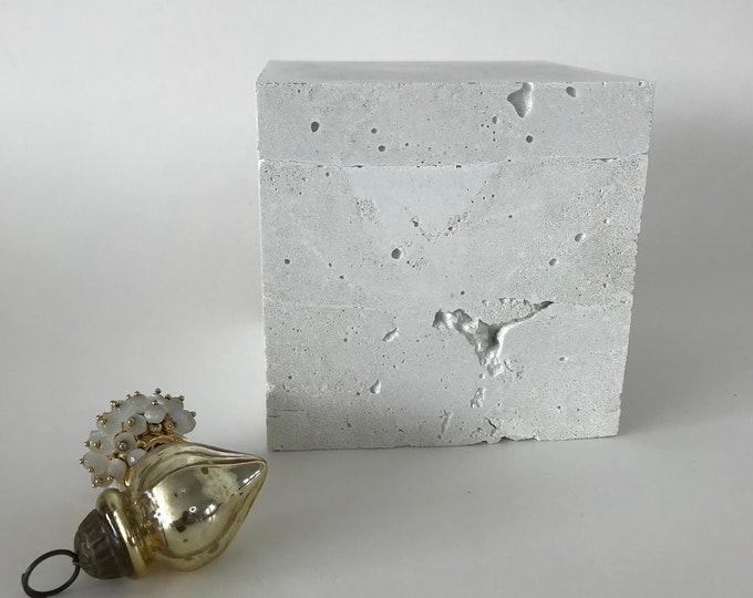 Large White Concrete Display Cube Block for Jewelry Display, Photo Prop ...
