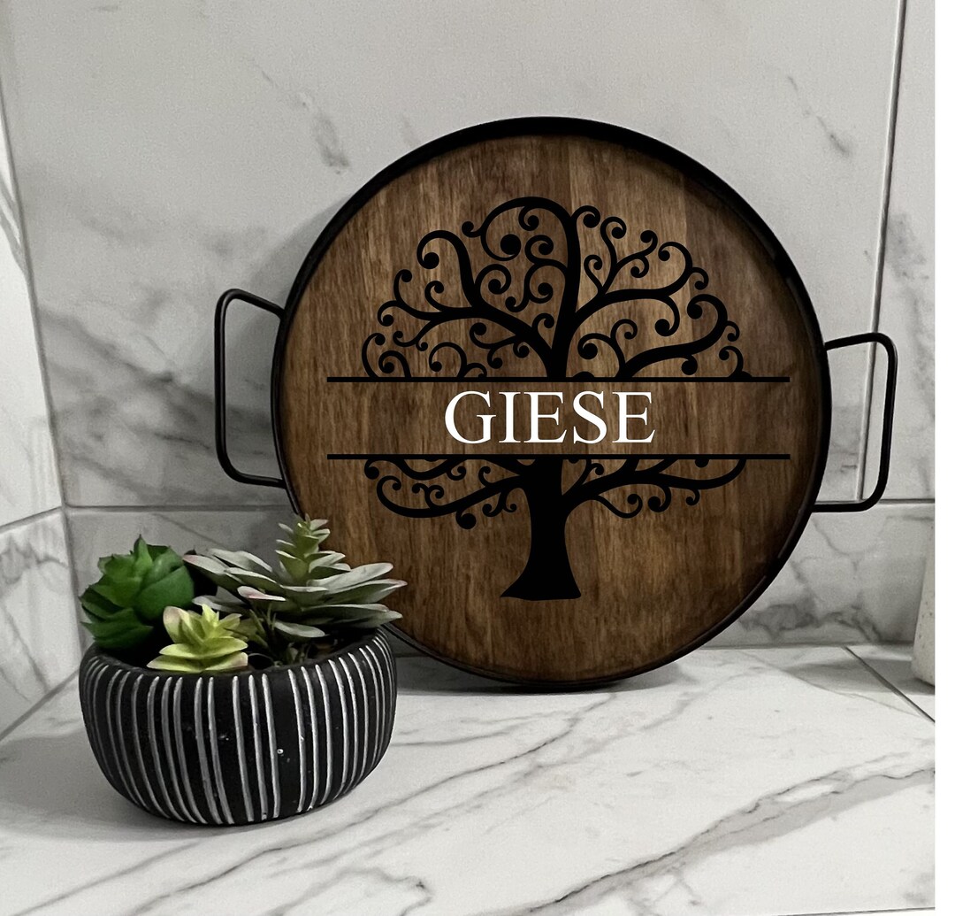 Personalized Tree of Life Round Rustic Serving Tray, Stained Round ...