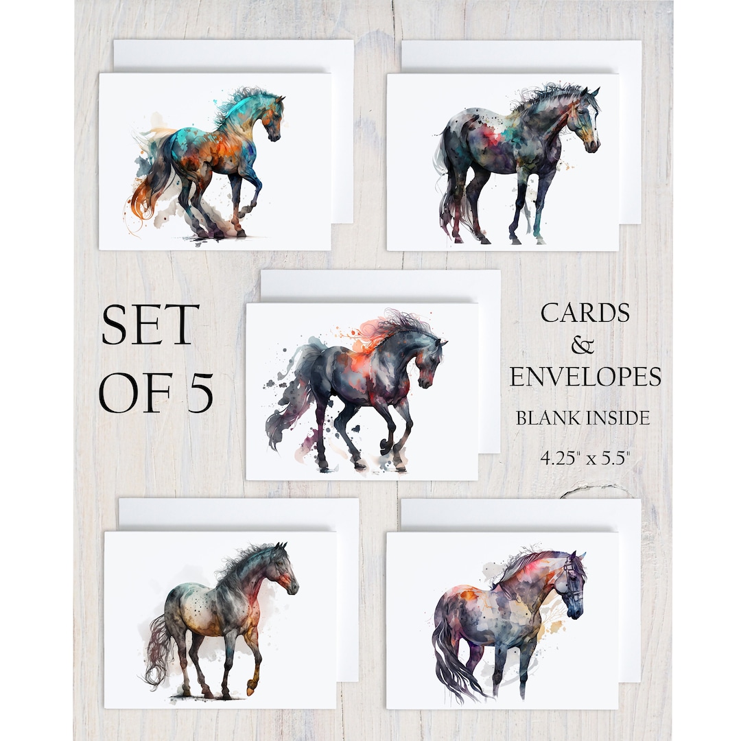 Horse Note Cards, Watercolor Horse Cards, Blank Horse Cards, Blank Note ...