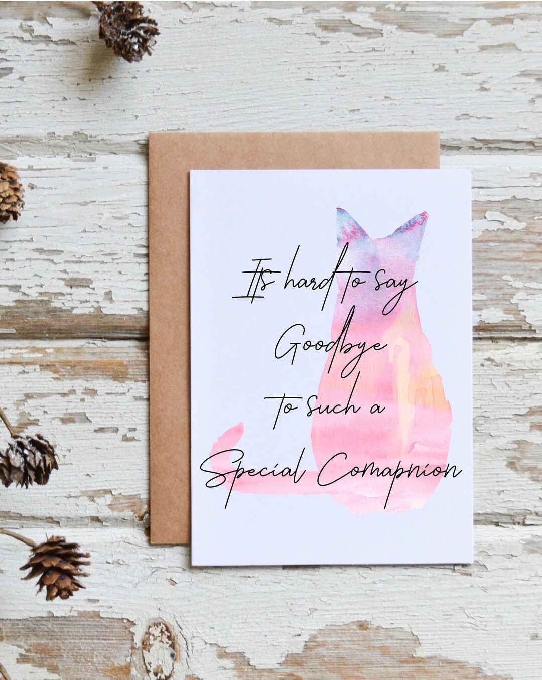It's Hard to Say Goodbye Cat Sympathy Card, Loss of Cat, Kitty Sympathy ...