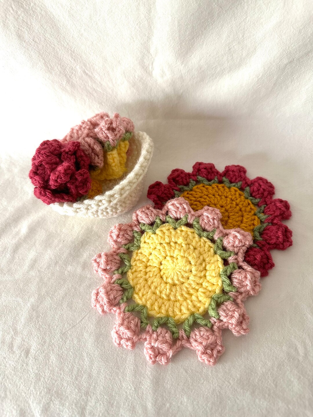 Flower Pot Coasters, Table Decor, Crochet, Tulips, Gifts for Her ...