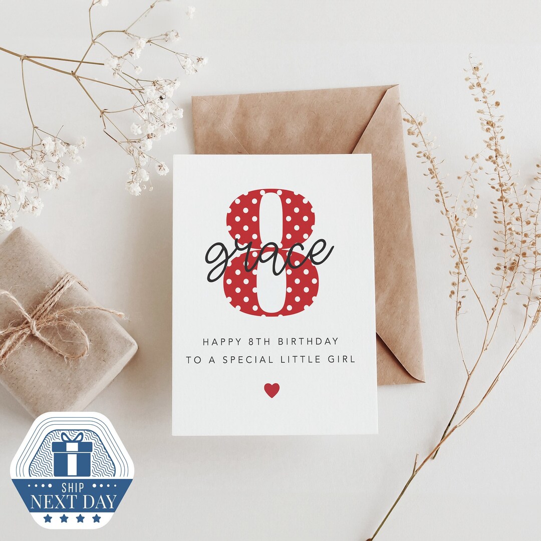 Personalized 8th Birthday Card Custom Age and Name, Happy Birthday Card ...