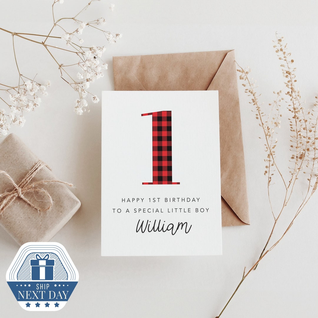 Red Gingham Custom First Birthday Card, 1st Birthday Card,personalized ...