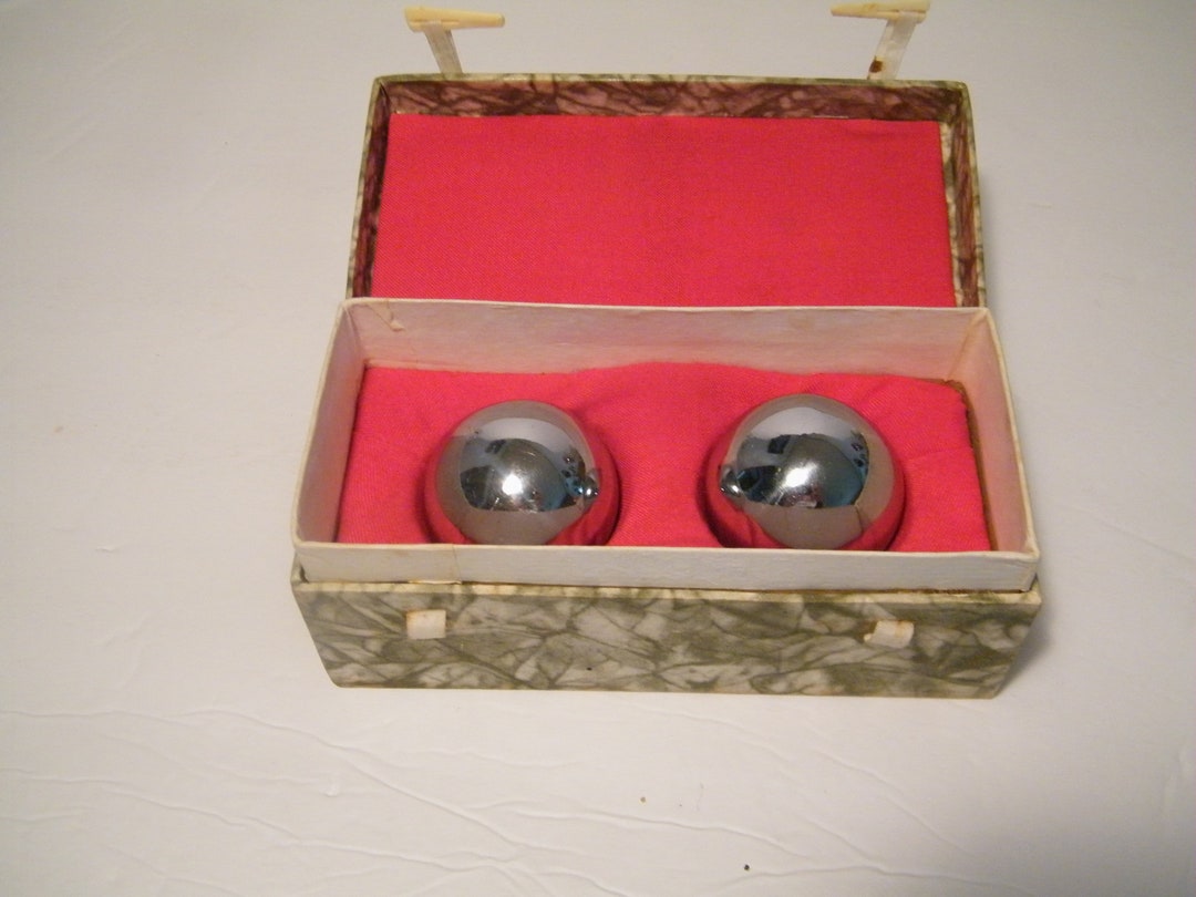 Chinese Iron Baoding Balls in Original Paperboard Box, Vintage Silver ...
