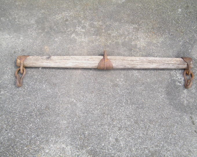 Antique Rustic Wood Oxen Farm Yoke, Wrought Iron Yoke With Hooks ...