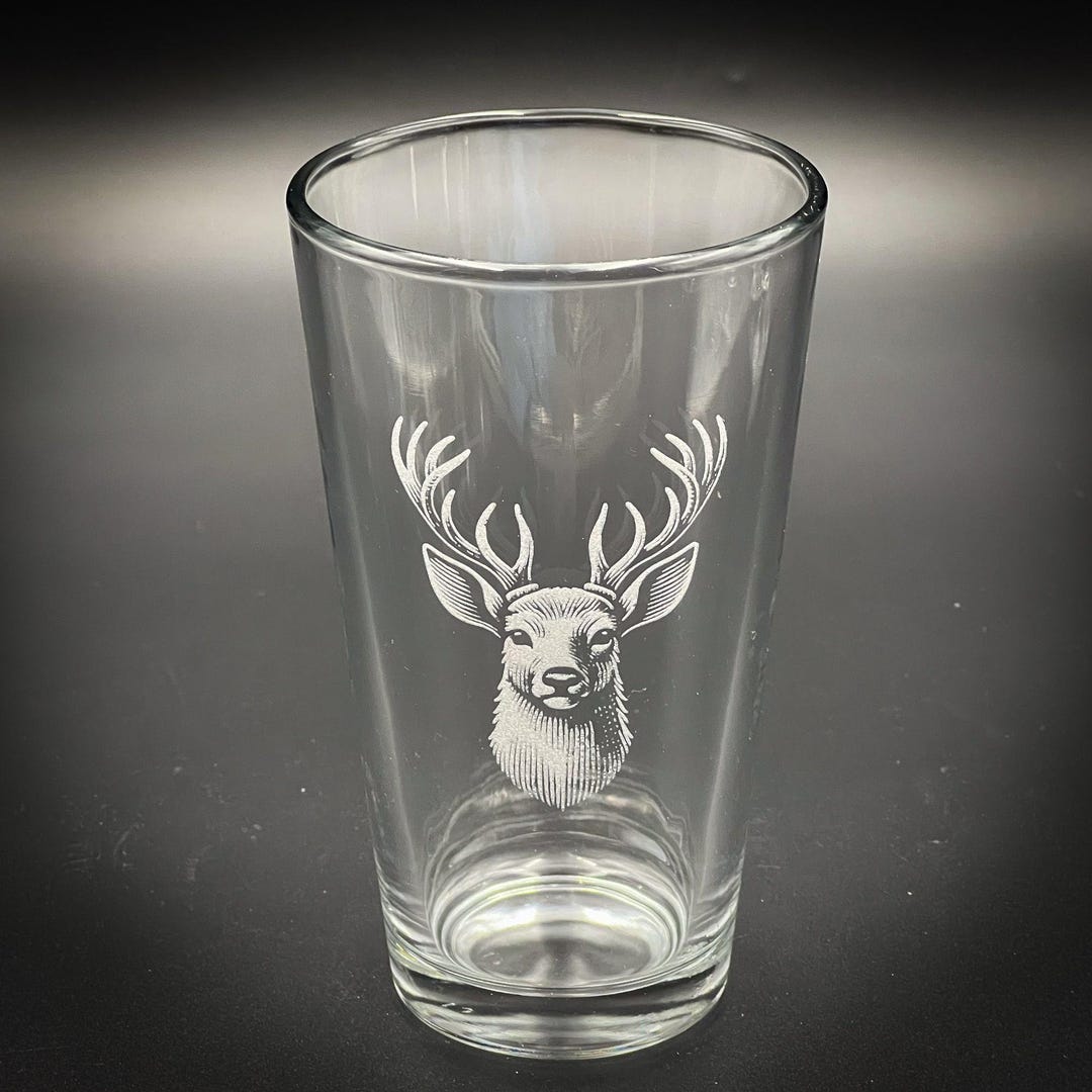 Etched Stag Pint Glass: Vintage Deer Head Design - Etsy