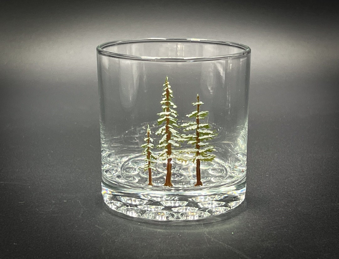 Snowy Trees Hand Painted 10.25 Oz Rocks Glass - Etsy