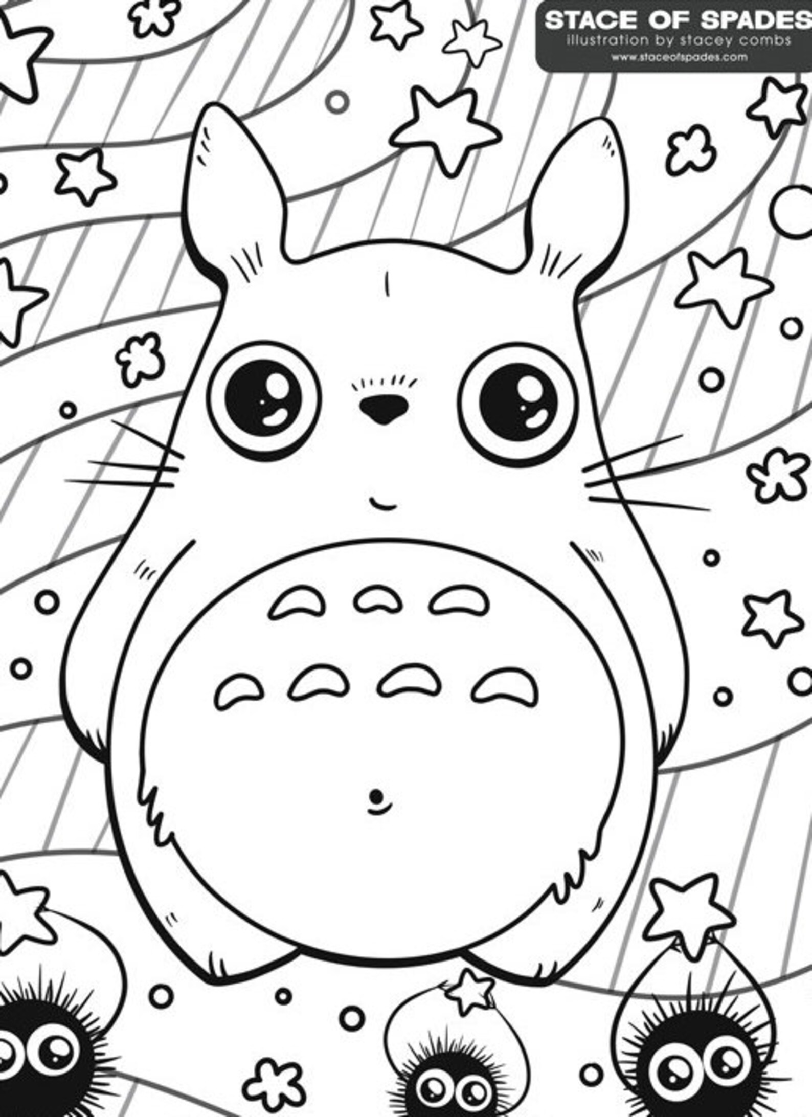 Totoro + Soot Sprites Inspired Coloring Page / Kawaii Adult + Kids ...
