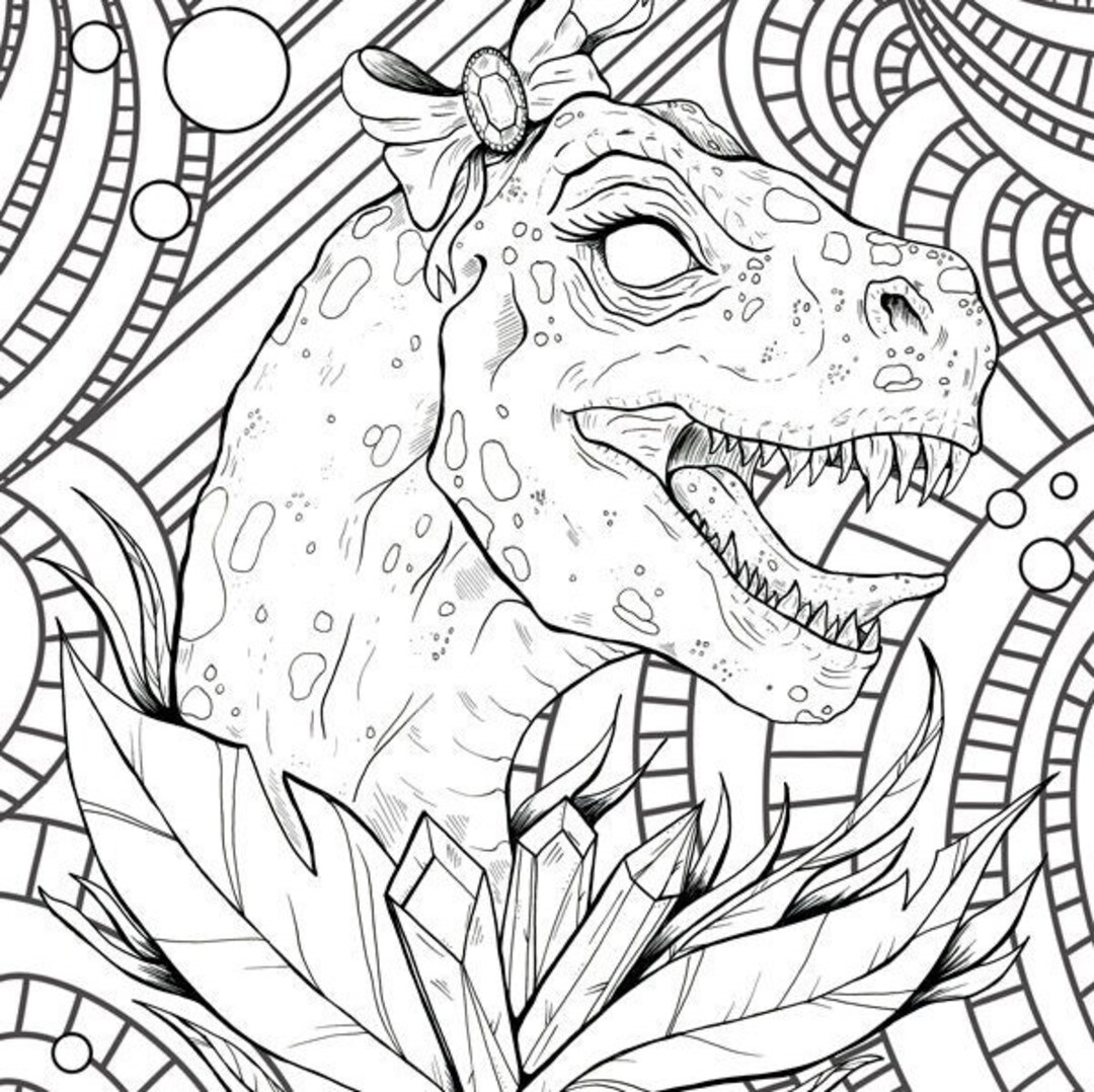 T-rex Dinosaur With Bow Coloring Page / Digital Download / Print at ...