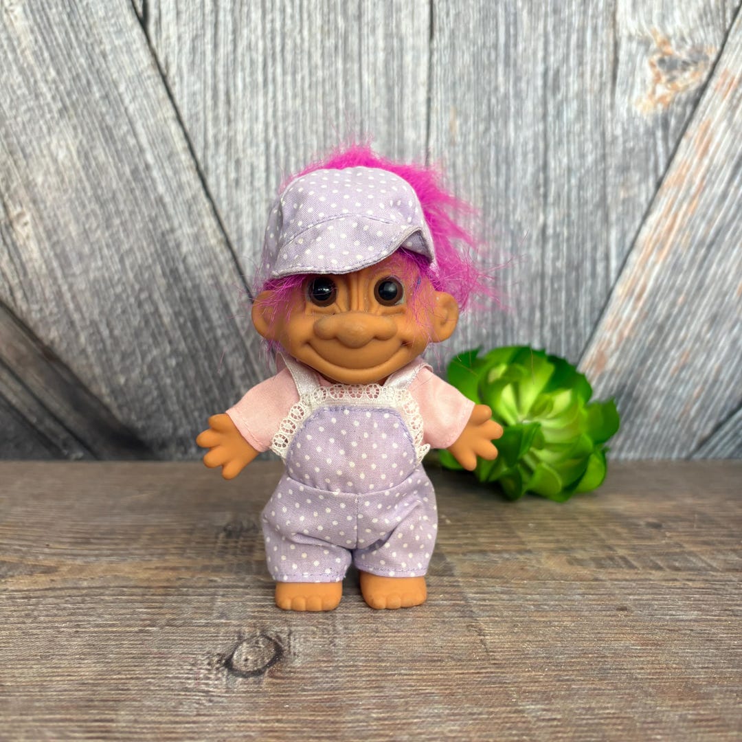Vintage Troll Doll {cute Easter Troll With Pink Hair Purple Overalls ...