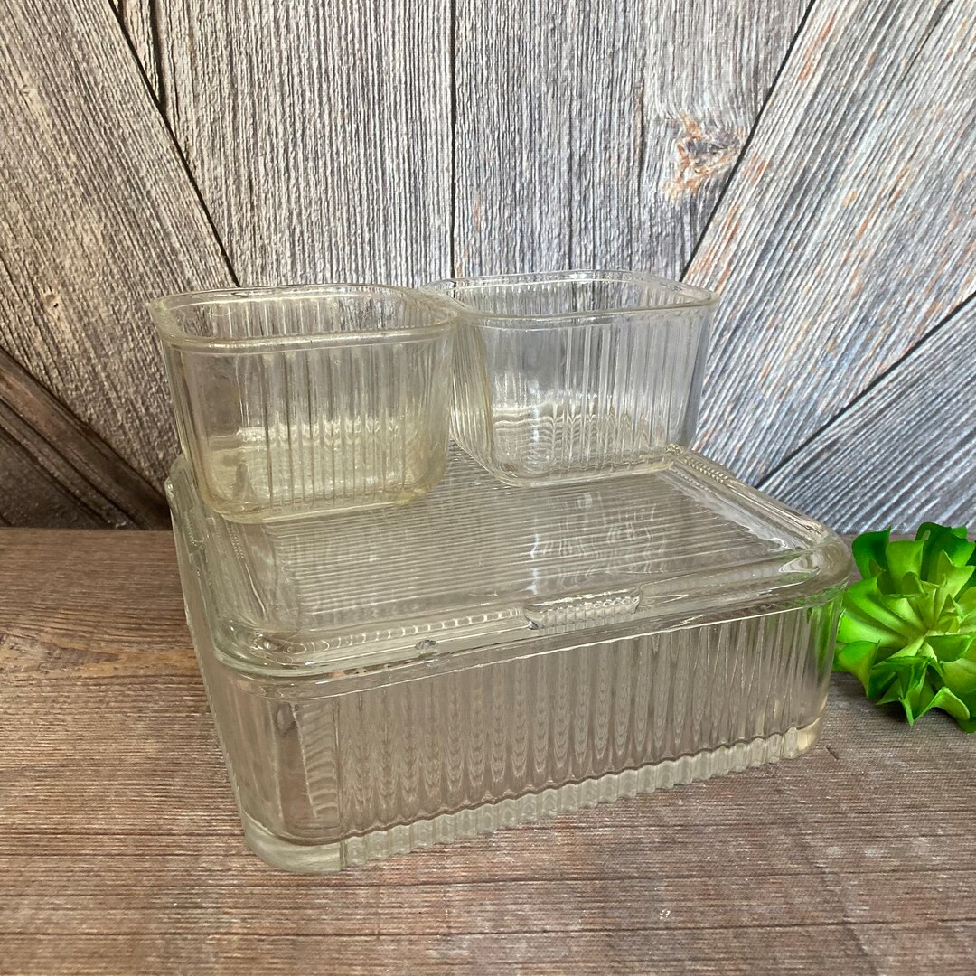 3 Federal Clear Glass Refrigerator Set Dish Bakeware Glass Box stacking ...