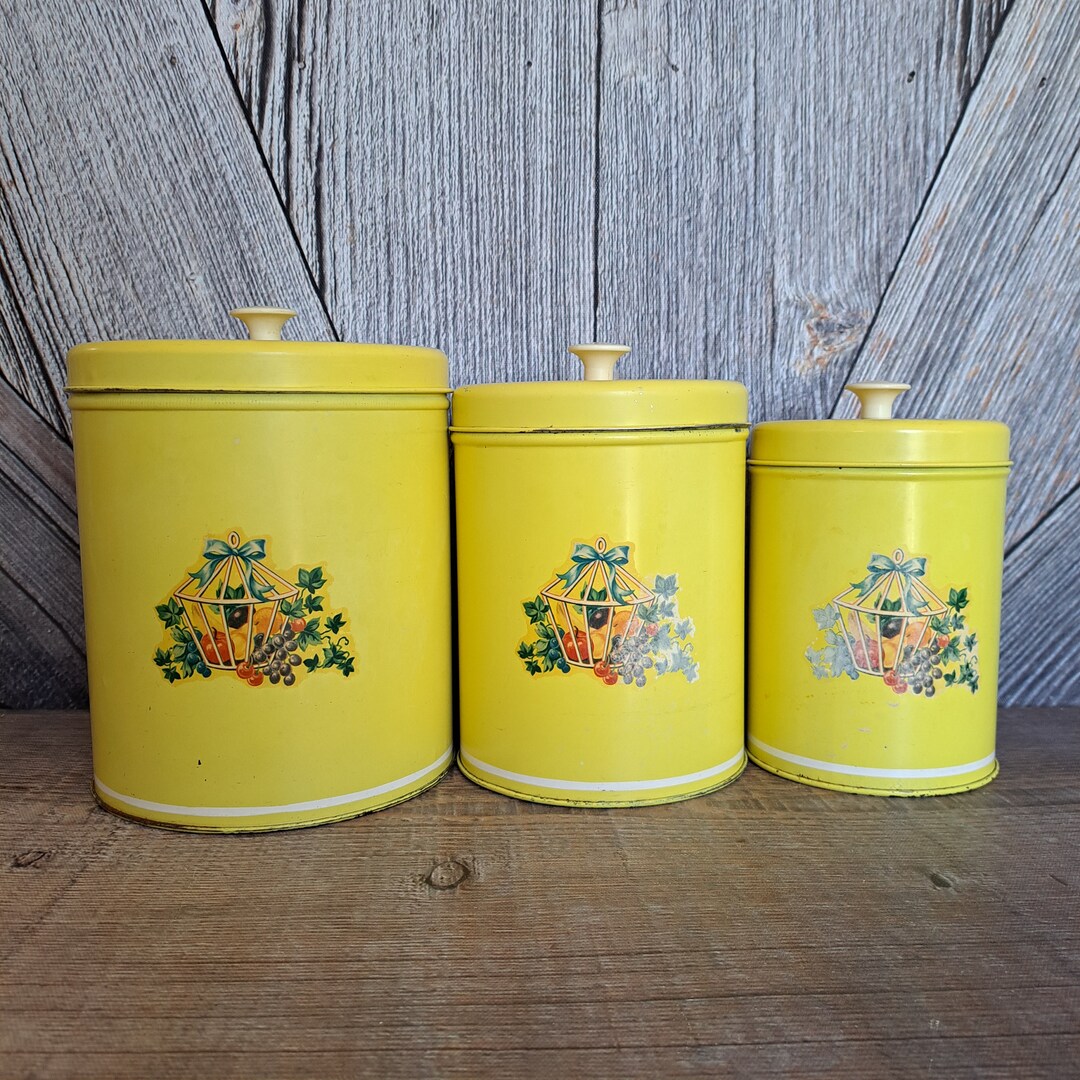 Vintage Yellow Metal Kitchen Canisters {kitchen Storage} Original ...