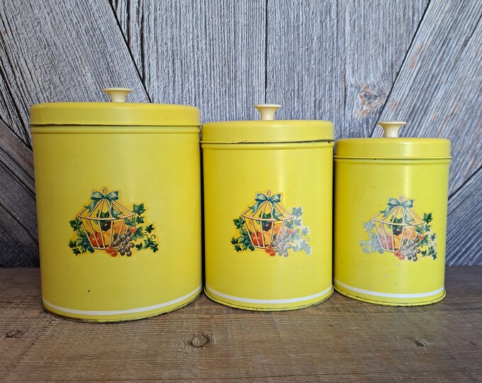 Vintage Yellow Metal Kitchen Canisters {kitchen Storage} Original ...