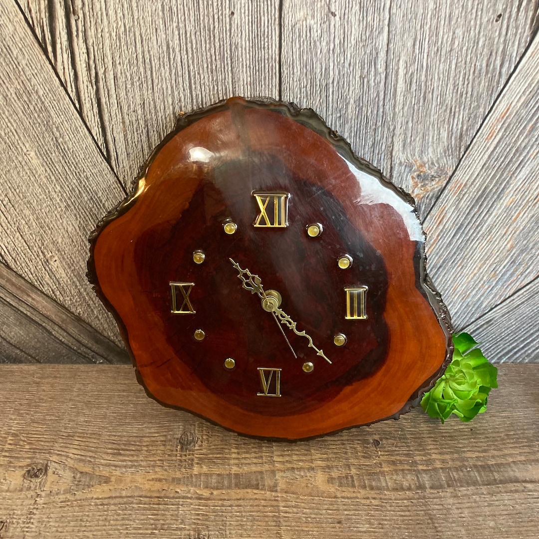 Live Edge Cypress Wood Clock Wall Clock Vintage Battery Operated MCM ...