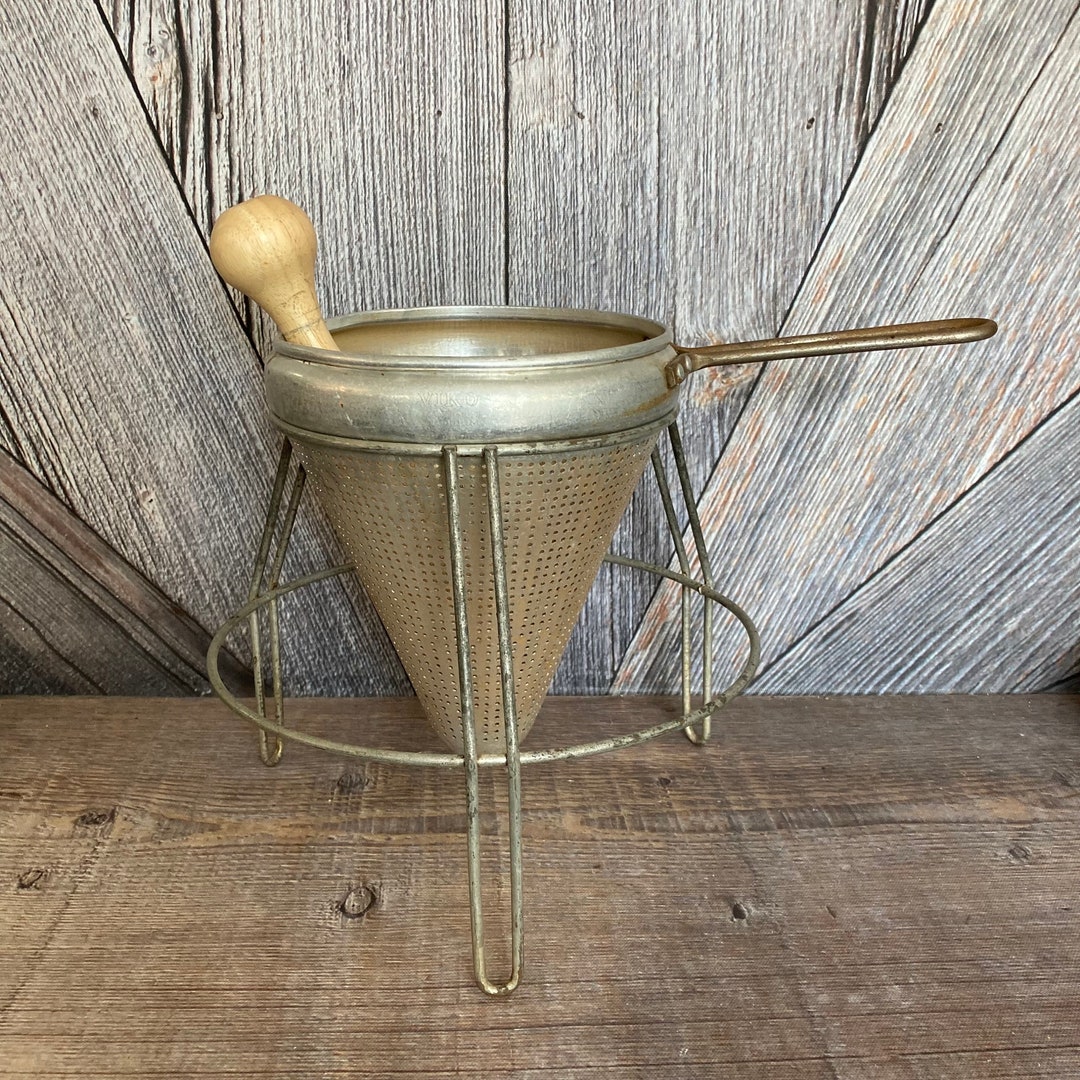 Vintage Strainer Sieve With Pestle Can Canning Applesauce Tripod Stand ...
