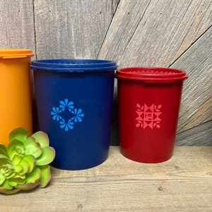 Vintage Tupperware Canister Set Plastic Round Mixed Colors Rainbow ...