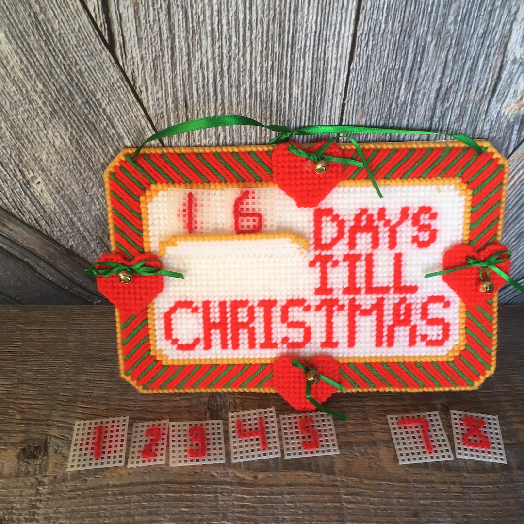Vintage Christmas Countdown Ornament Handmade Plastic Cross Stitch ...