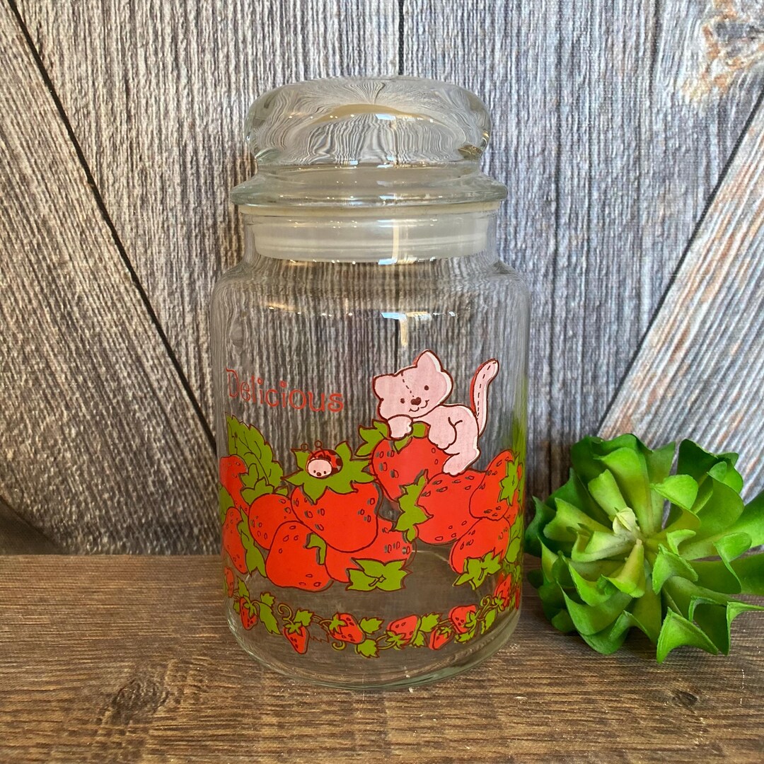 Vintage Strawberry Shortcake Glass Jar, Glass Canister, Storage ...
