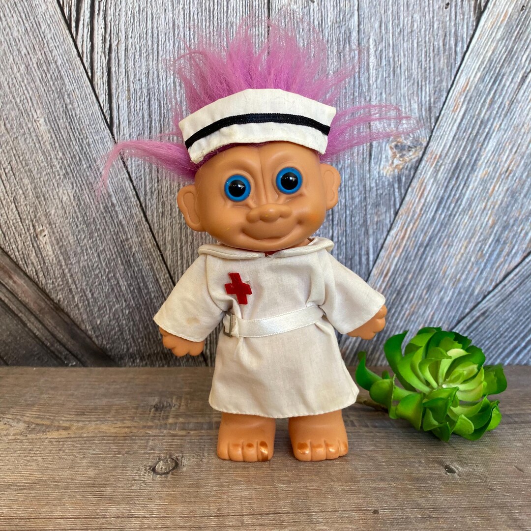 Vintage Nurse Troll Doll {red Cross Troll With Purple Hair} Made in ...