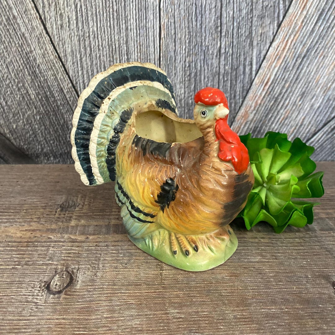 Vintage Ceramic Turkey Planter {thanksgiving Centerpiece Fall Large ...
