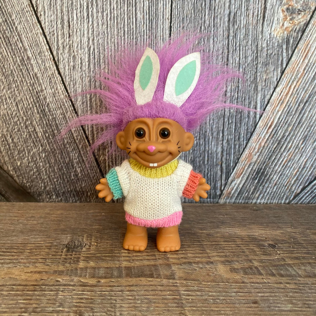 Vintage Easter Bunny Troll Doll {pastel Hair Sweater Spring Troll} Russ ...