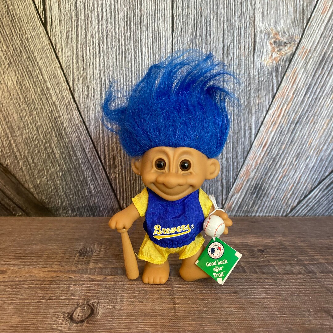 Vintage Troll Doll Brewers Baseball Player With Blue Hair Russ Berrie ...
