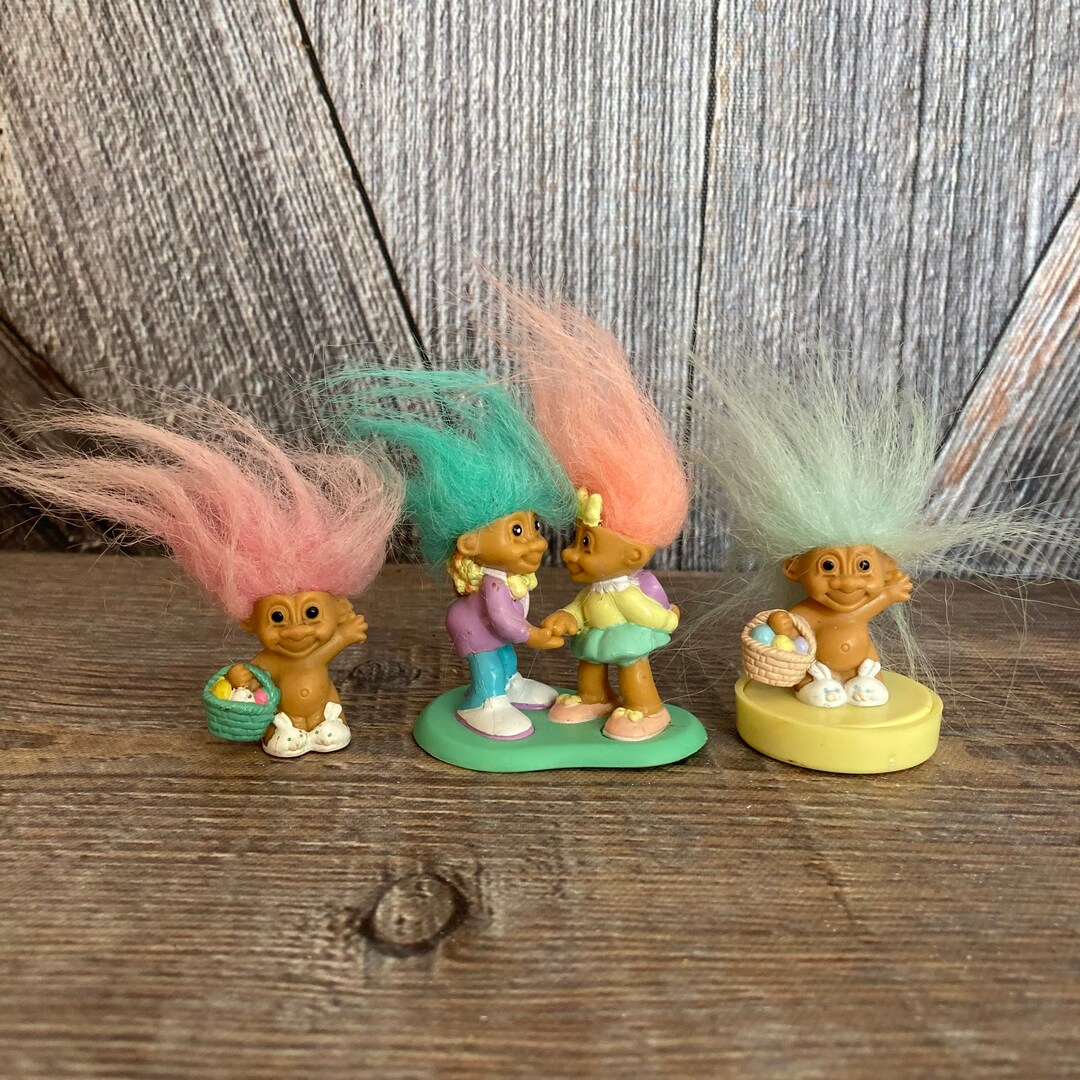 3 Vintage Easter Troll Dolls {miniature Easter Egg Hunt Russ Berrie 2 ...