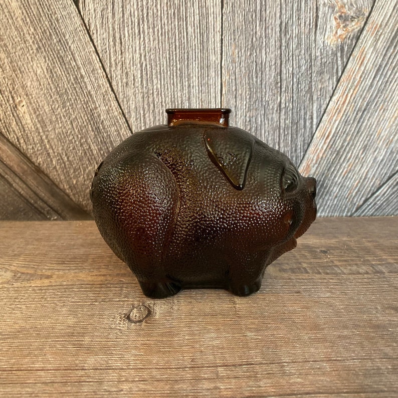 Vintage Glass Piggy Bank Kids Bank vintage Brown Glass Coin - Etsy
