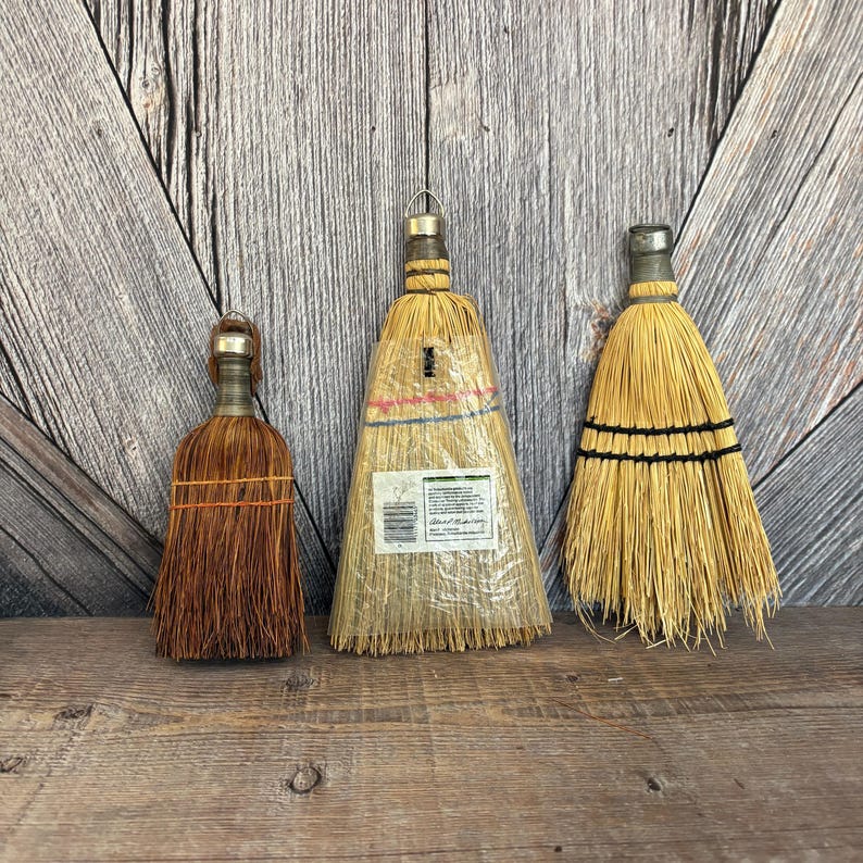 3 Vintage Whisk Brooms Handheld Broom Farmhouse Decor Witch Broom Straw ...