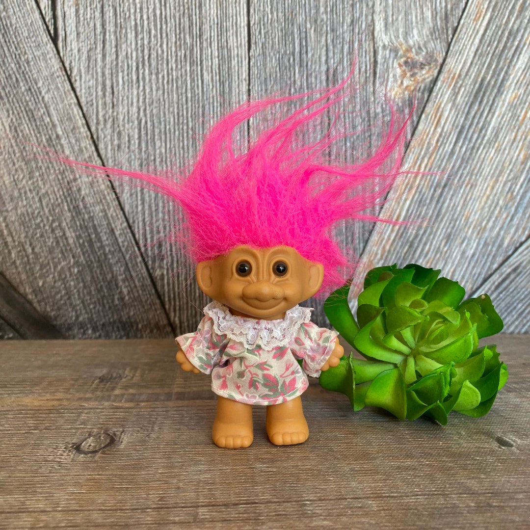 Vintage Flower Girl Troll Doll {wedding Troll With Pink Hair} Russ ...